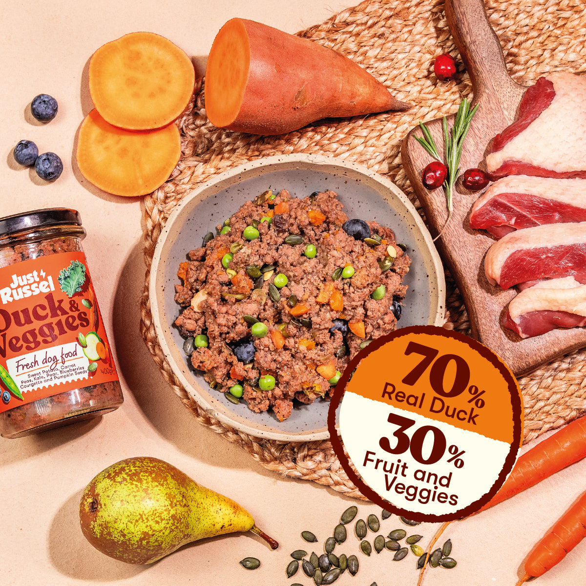 Verse hondenvoeding - Eend & Veggies – Just Russel Shop