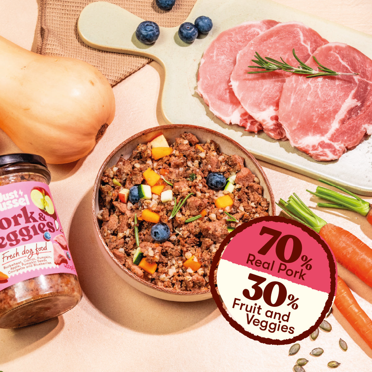 Verse hondenvoeding - Varkensvlees & Veggies – Just Russel Shop